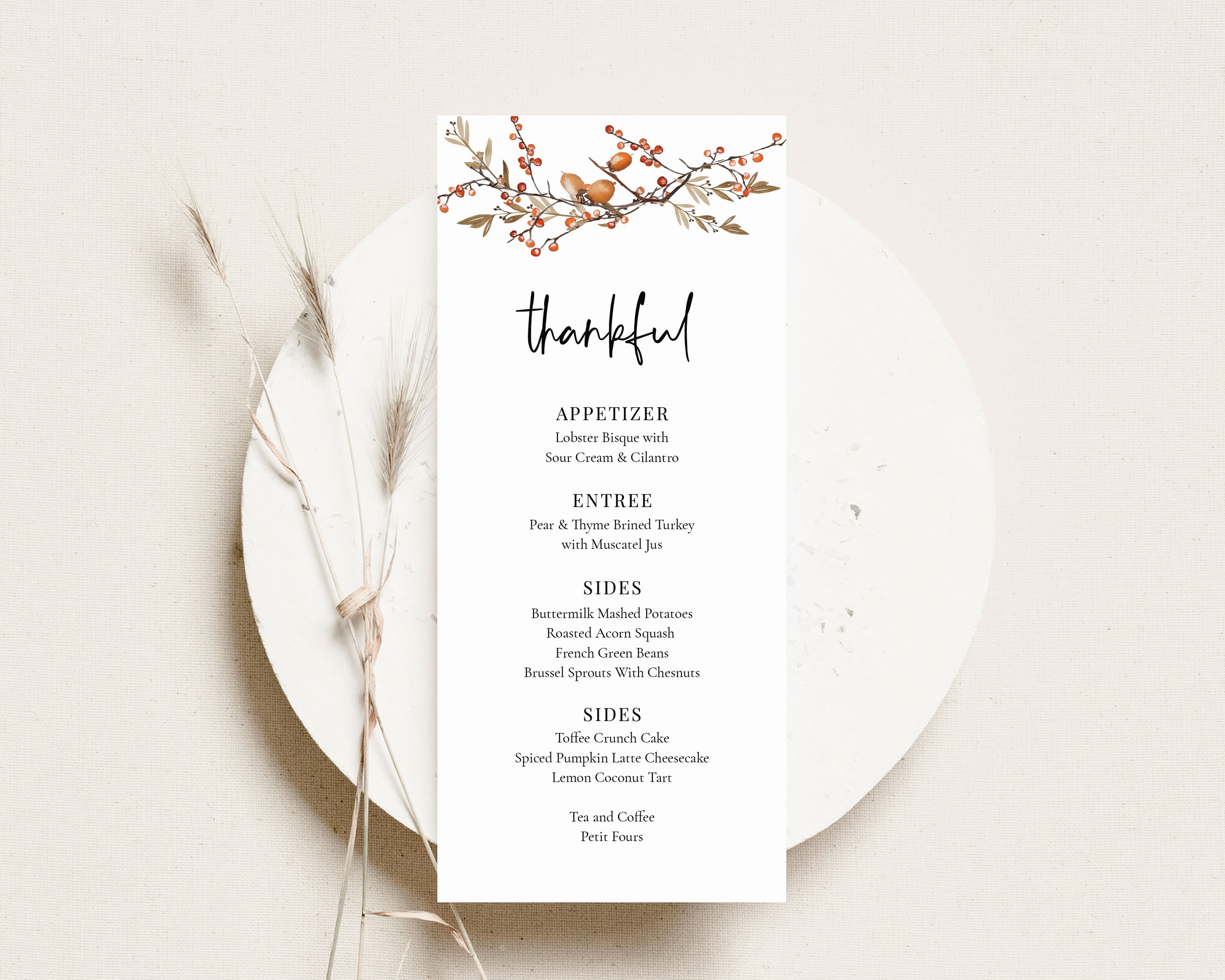 Rustic Thanksgiving Thankful Menu, Fall Foliage Menu, Autumn Menu ...