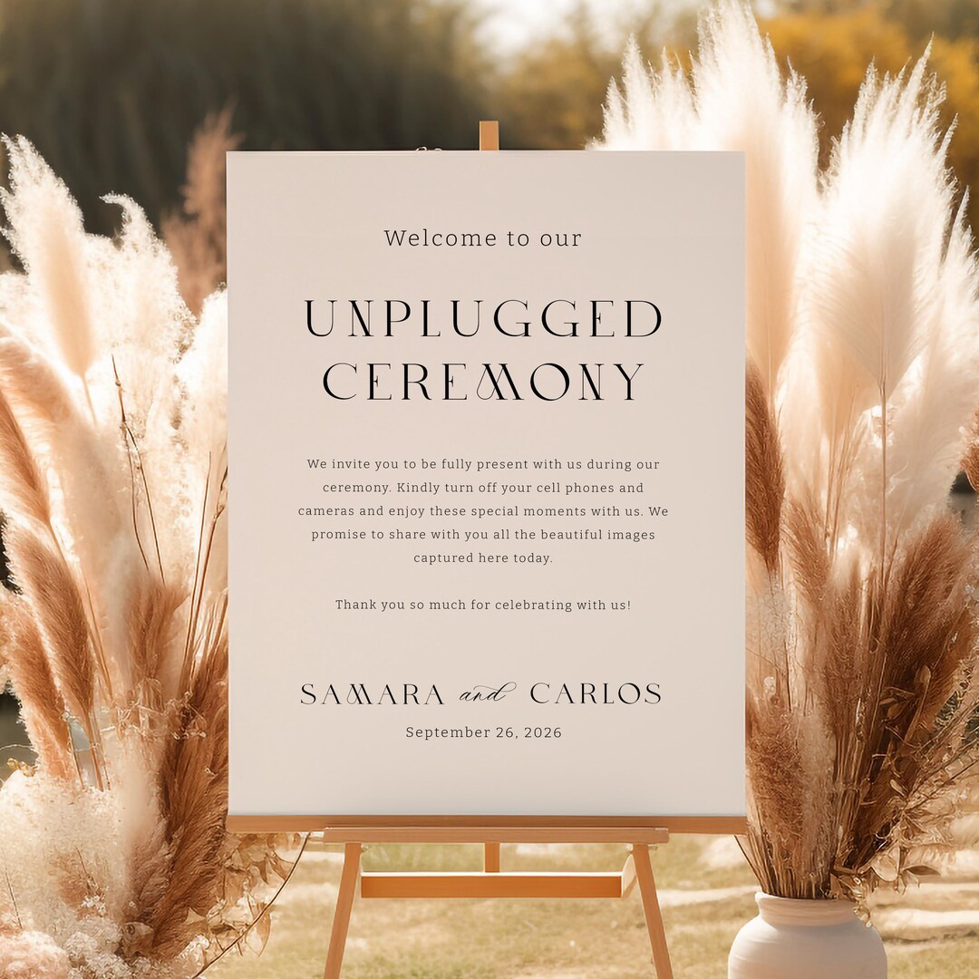 Unplugged Wedding Sign, Romantic Minimalist Script Unplugged Ceremony ...
