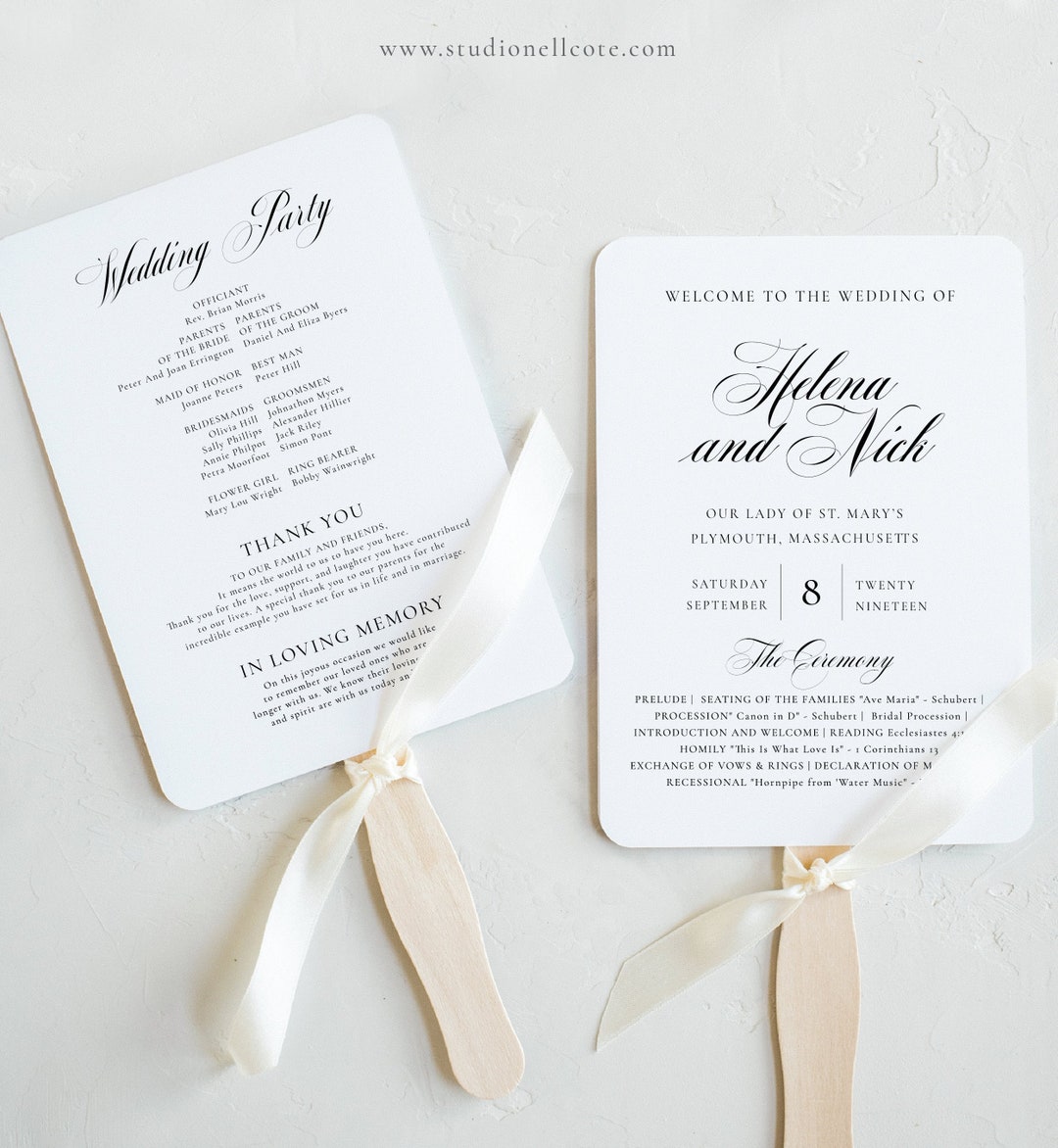 Wedding Program Fan-ceremony Program Fan-order of Service-calligraphy ...