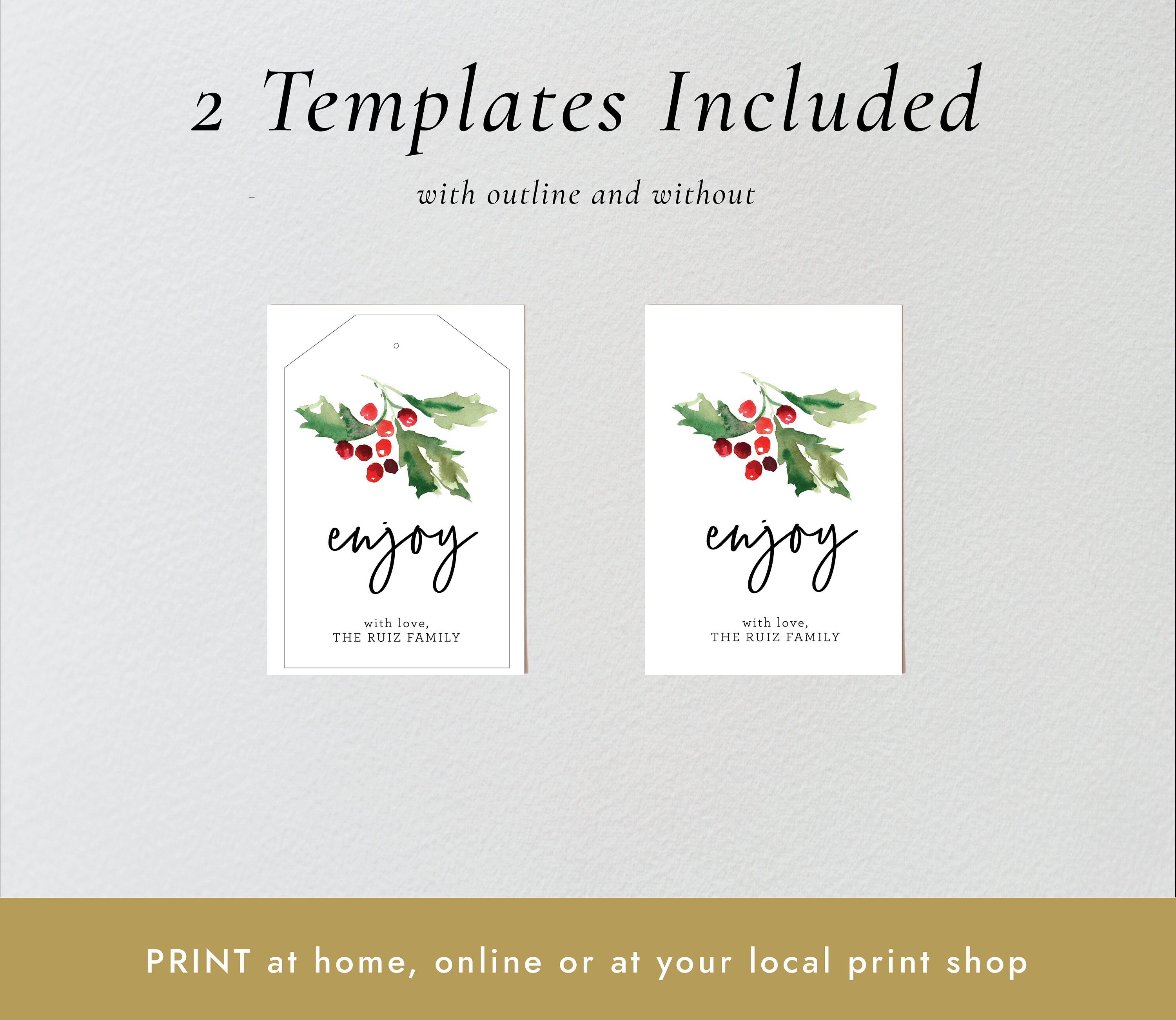 Christmas Holly Gift Tag Template Watercolor Gift Tag - Etsy UK