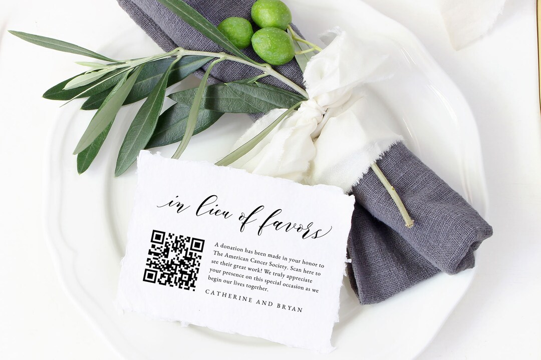 Calligraphy Charity Donation Card With QR Code, in Lieu of Favors ...