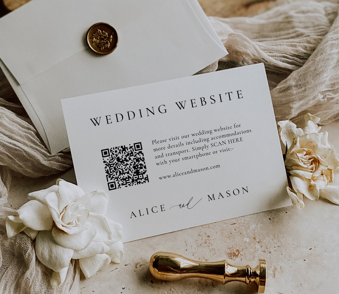 Classic Minimalist Wedding Website Insert Card With QR Code, Printable ...
