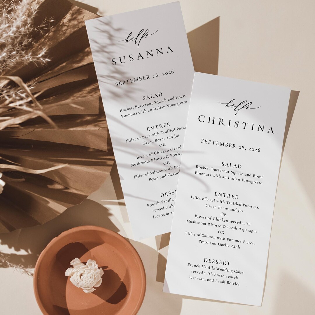 Guest Name Menu Template, Classic Minimalist Wedding Menu, Name Menu ...