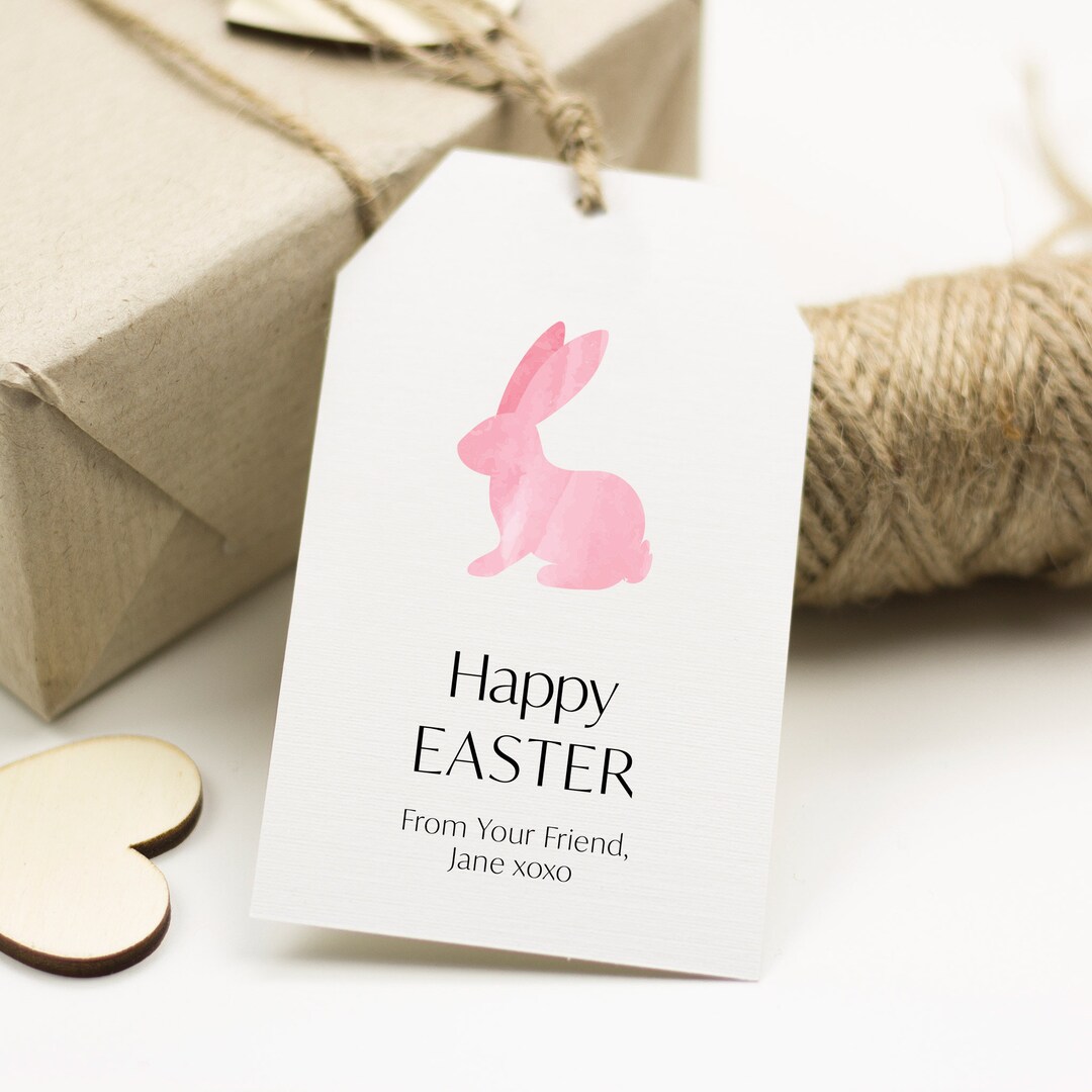Happy Easter Gift Tag, Pink Bunny Kids Easter Tag, Editable Easter ...