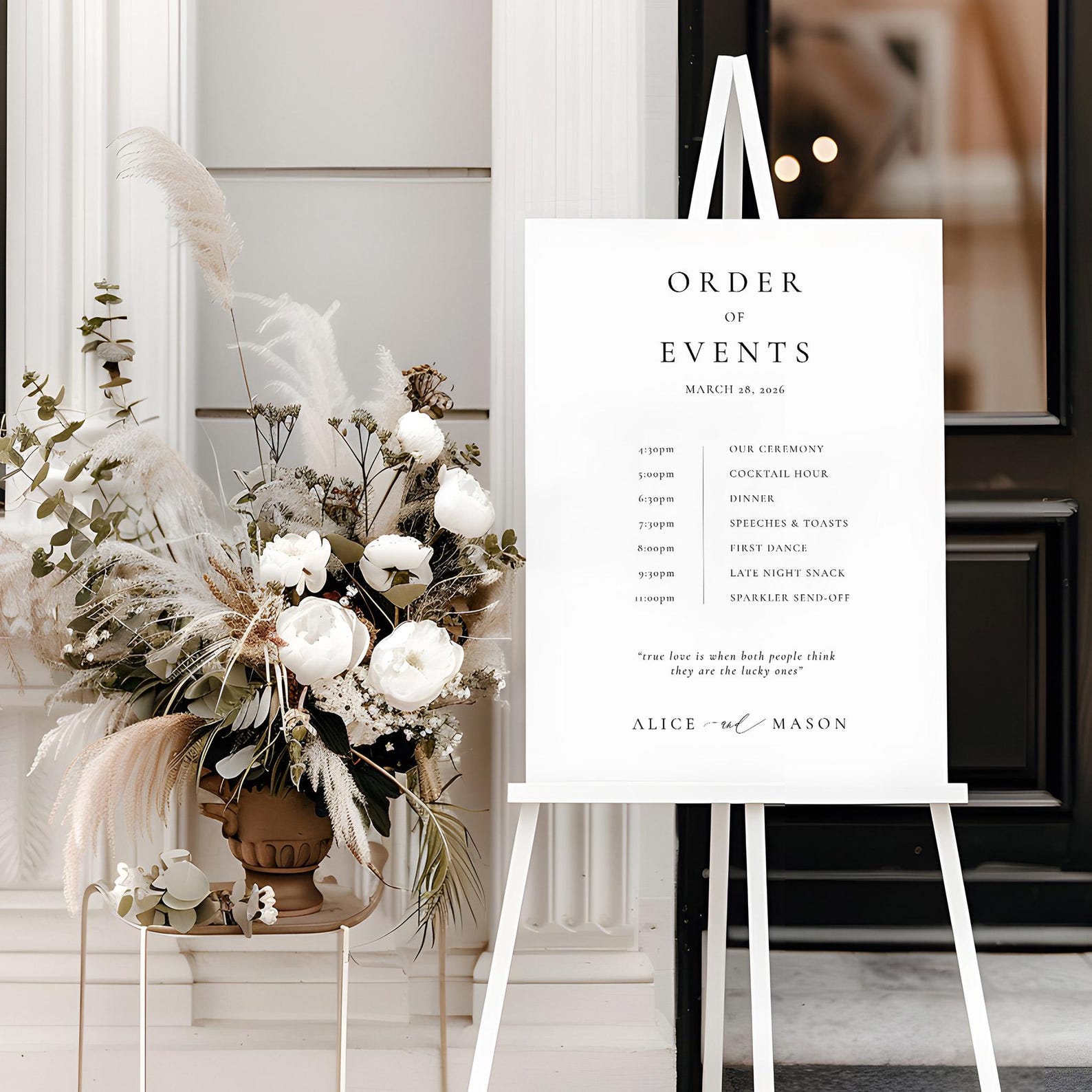 Classic Minimalist Order of Events With Love Quote Sign, Elegant ...