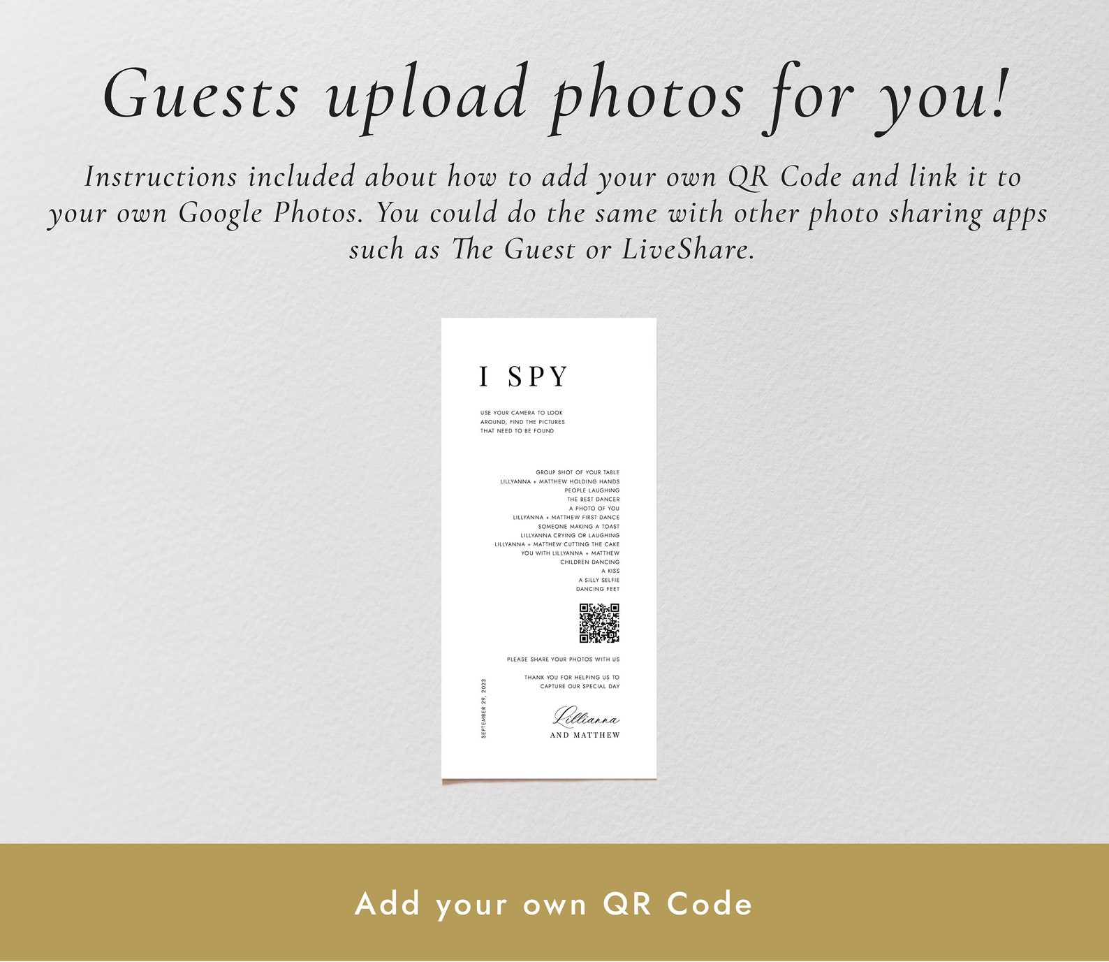 I Spy With QR Code, Guest Photo Sharing, Wedding Game Card, Wedding ...