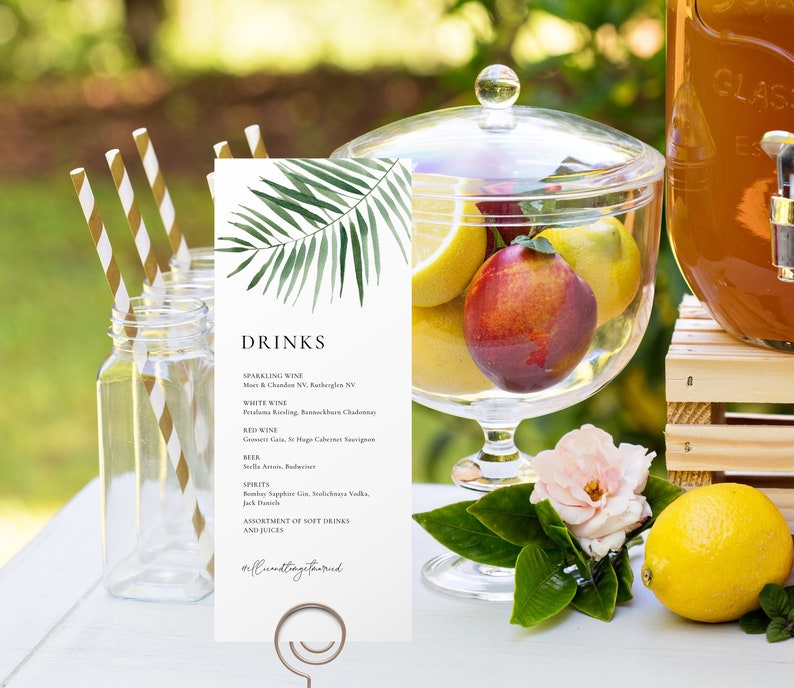 Minimalist Tropical Bar Menu Template Card Palm Leaves - Etsy