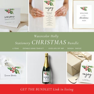 Christmas Holly Gift Tag Template Watercolor Gift Tag | Etsy