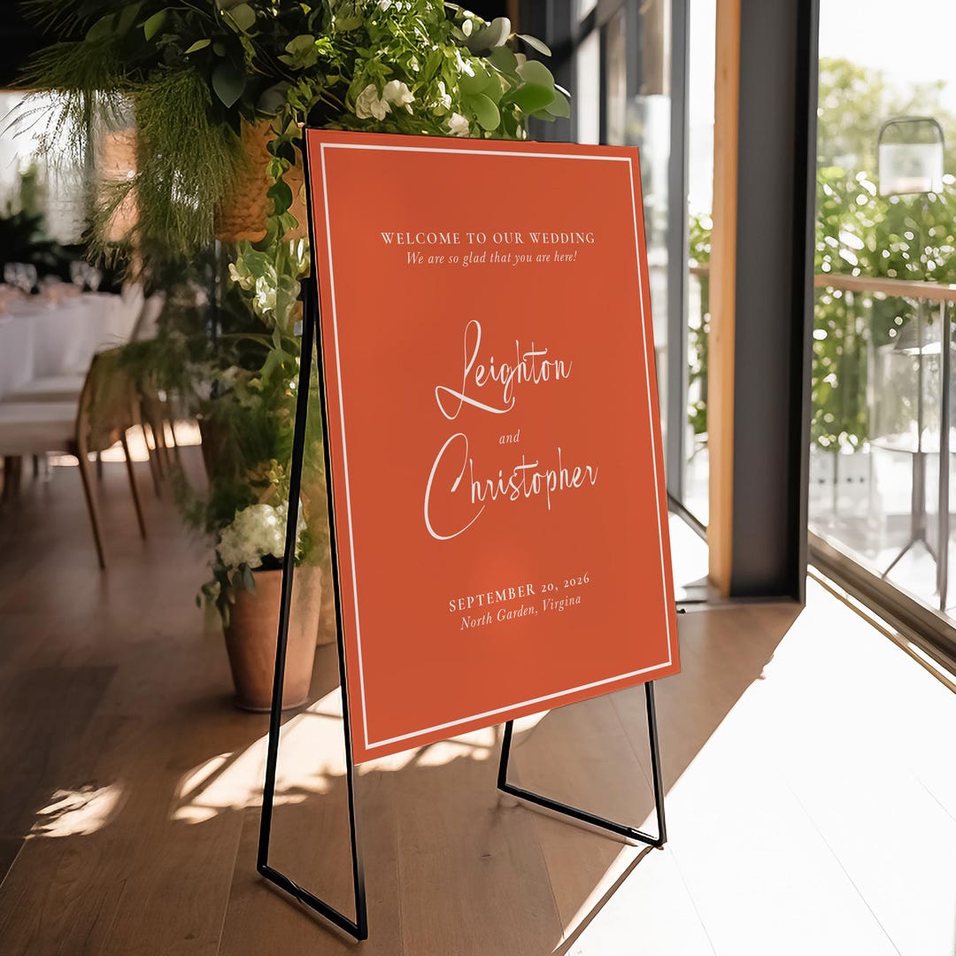 Orange Welcome Sign, Chic Italian Free Flowing Calligraphy, Bohemian ...