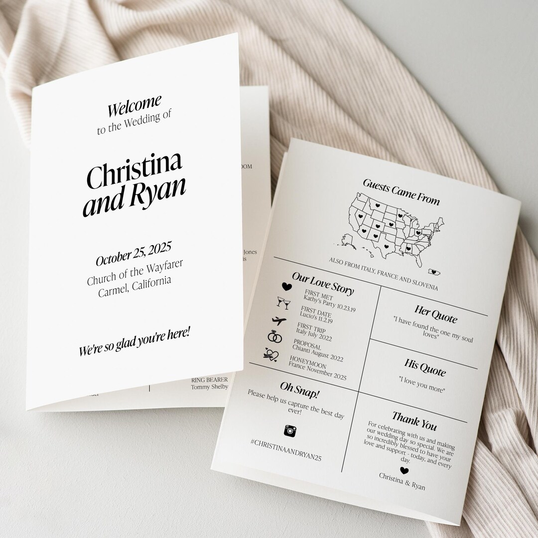 Fun Wedding Infographic Folded Program, Bi Fold Wedding Schedule With ...