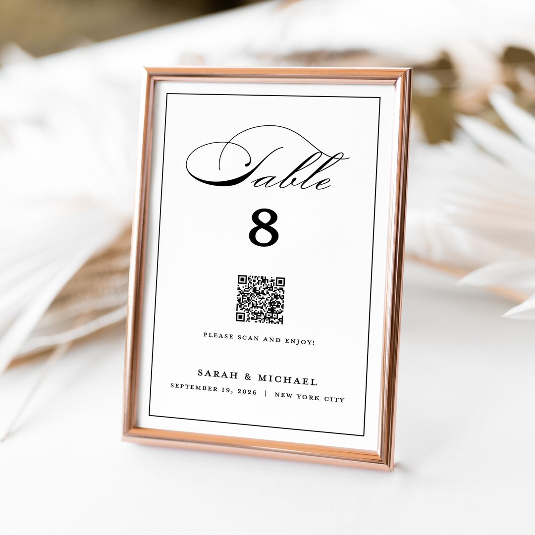 Modern Table Numbers With QR Code Printable, Link Guests to Photos or ...