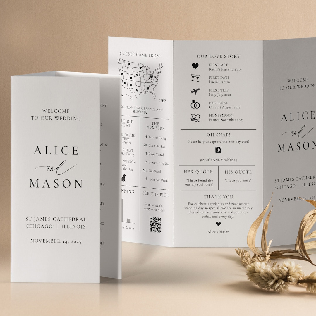 Wedding Infographic Tri Fold Program, Wedding Schedule, Wedding Icons ...