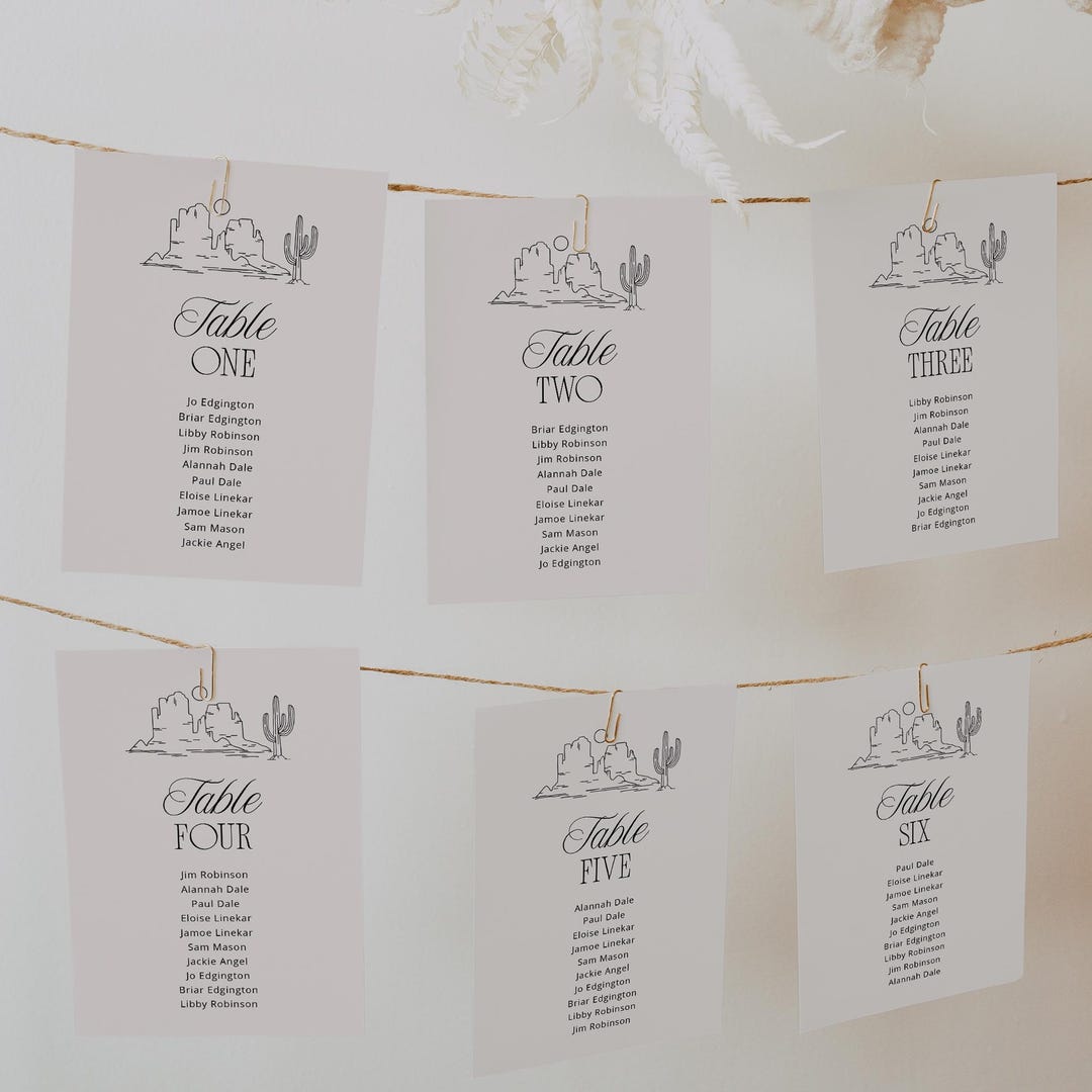 Western Seating Card Chart, Minimalist Wild West Wedding Seating Cards ...