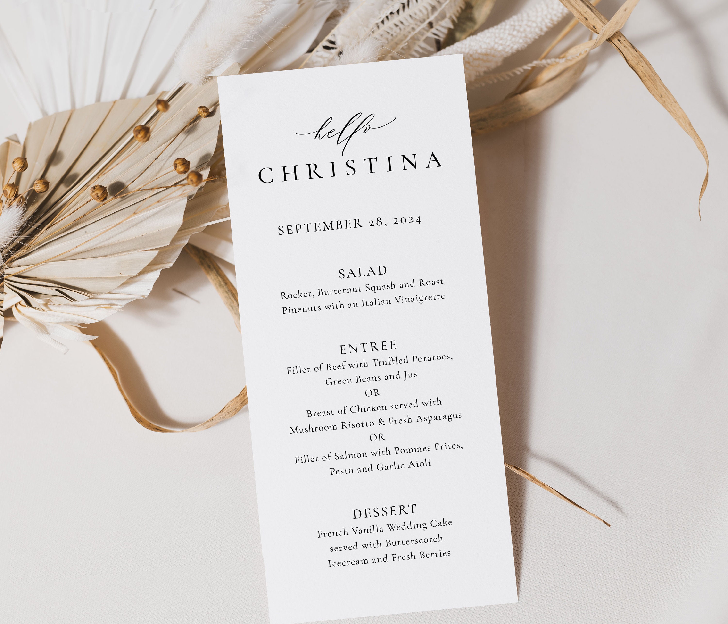 Guest Name Menu Template, Classic Minimalist Wedding Menu, Name Menu ...