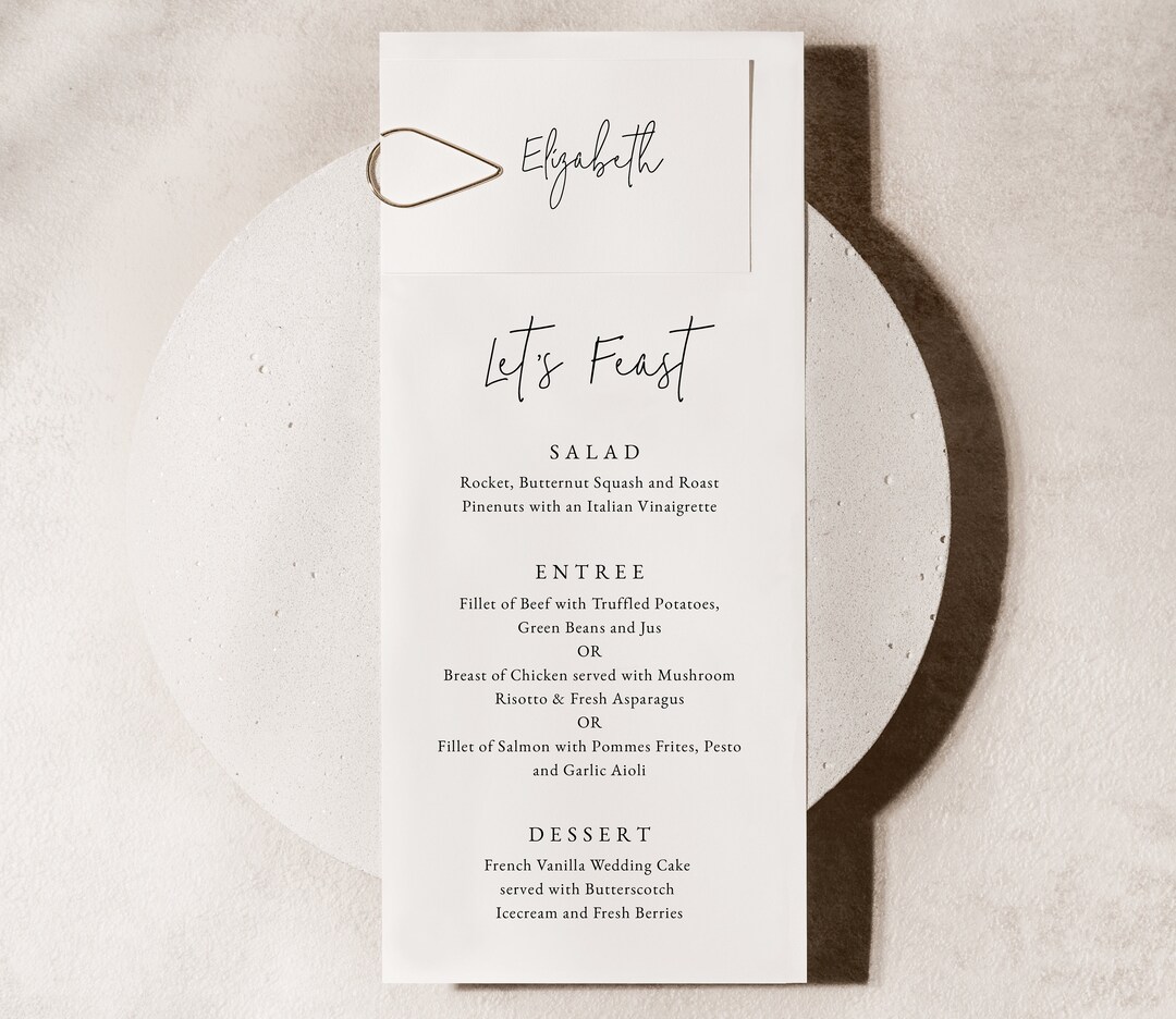 Modern Calligraphy Menu With Name Card, Place Tag Menu, Menu and Place ...