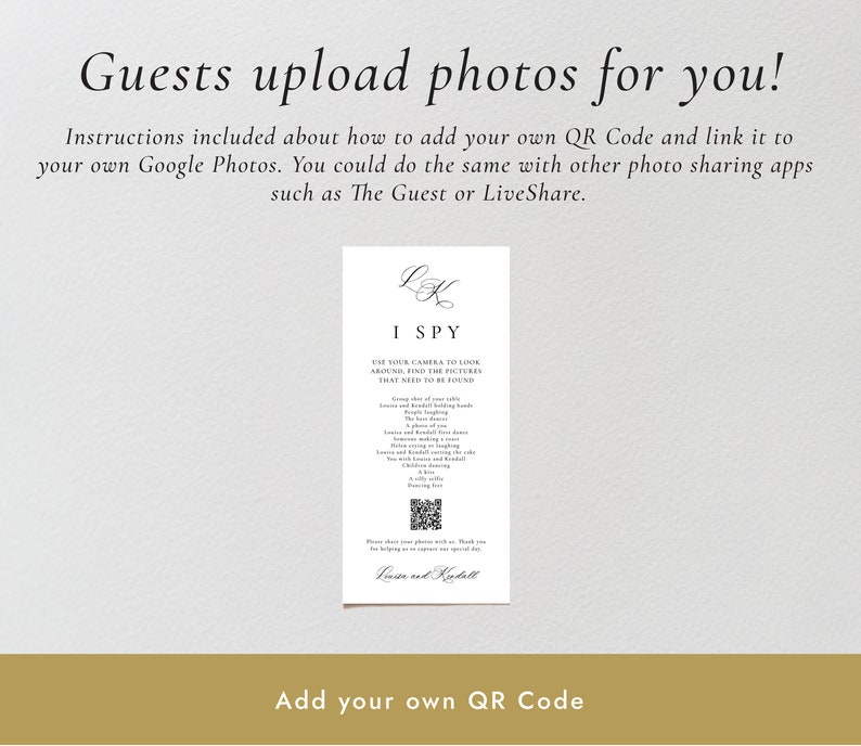 Calligraphy Monogram I Spy With QR Code Guest Photo Sharing - Etsy