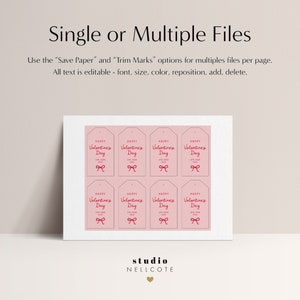 Whimsical Happy Valentines Day Gift Tag, Coquette Bow, Pink and Red ...