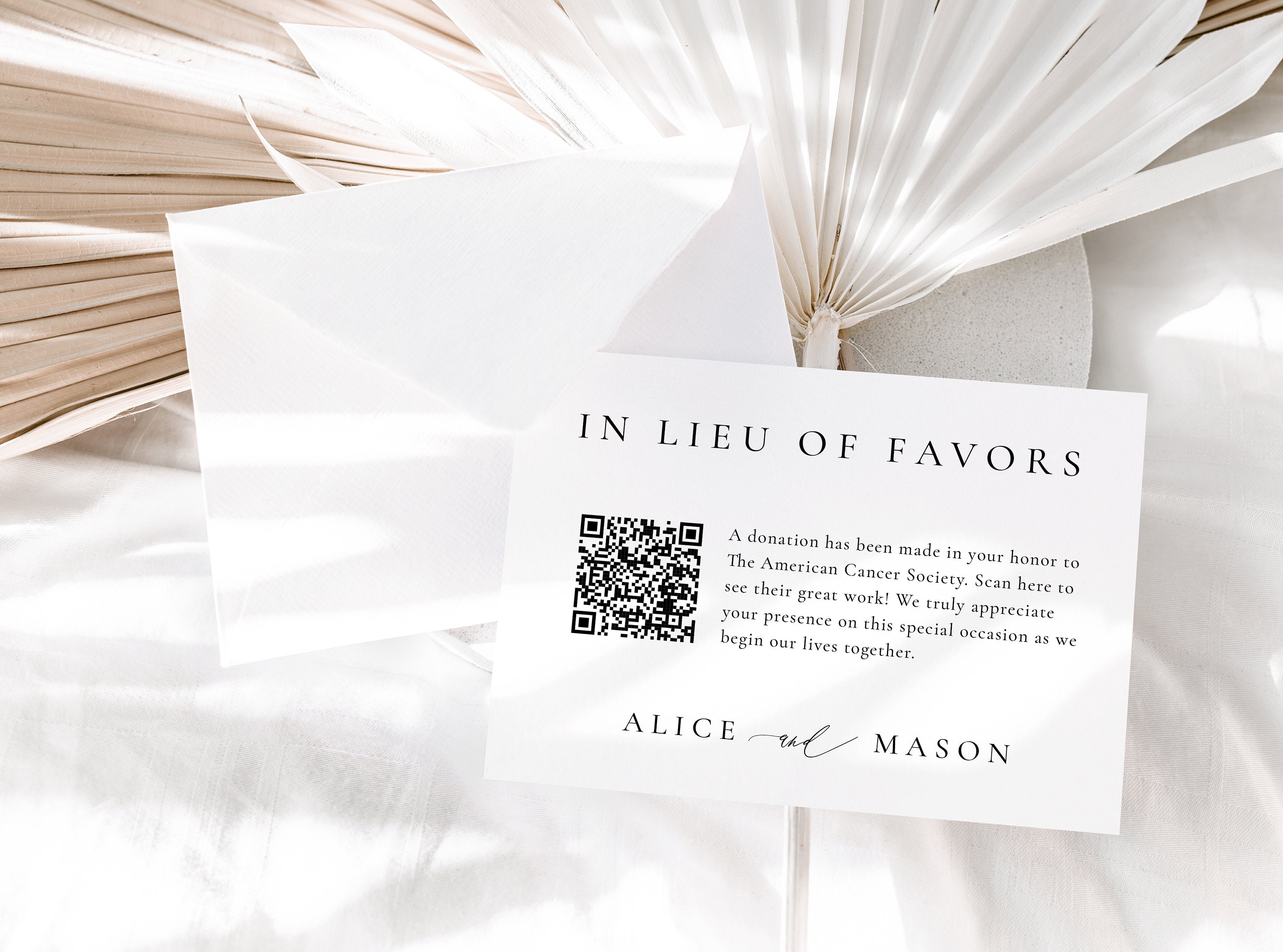 In Lieu of Favors QR Code Card, Classic Minimalist Charity Donation ...