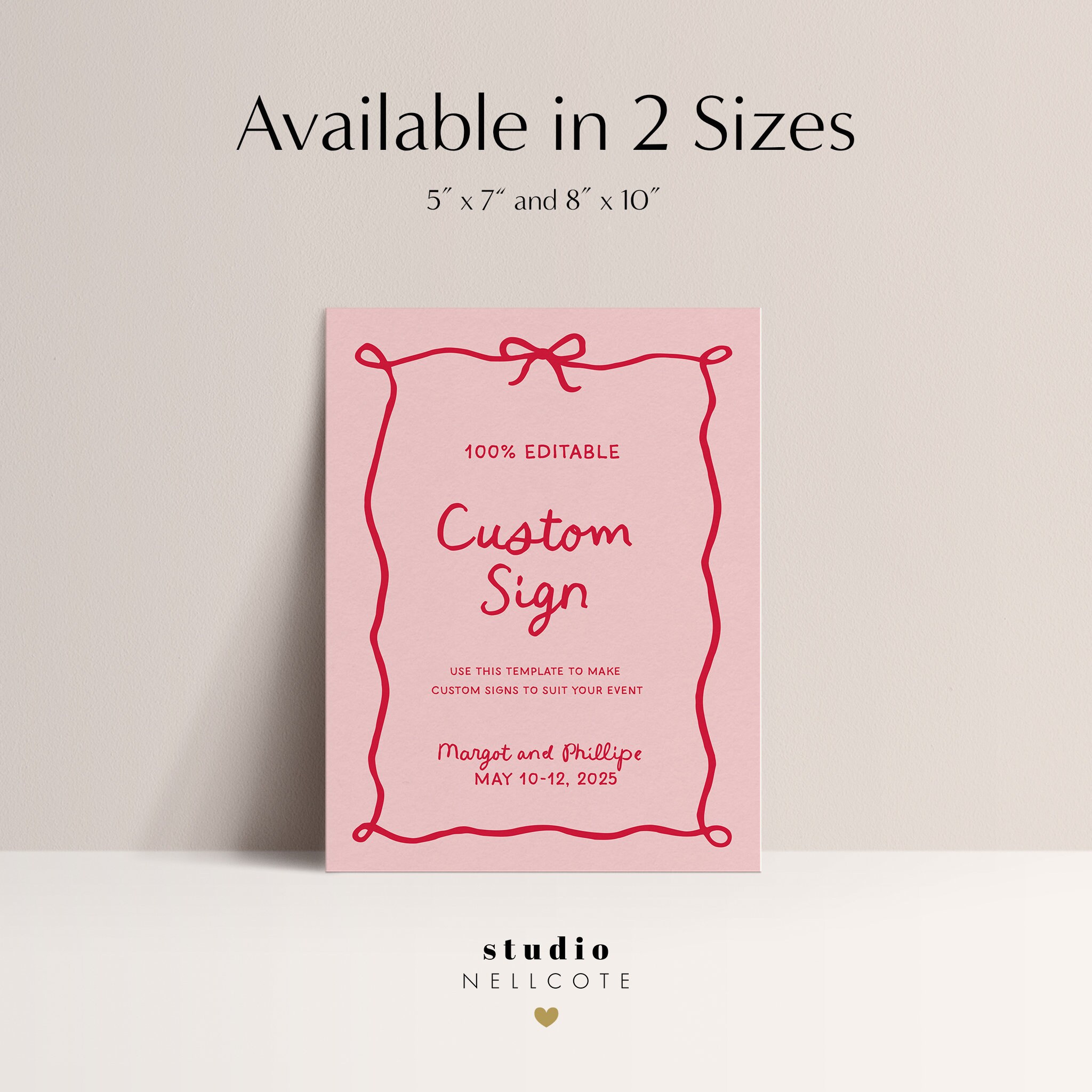 Wavy Custom Sign Template, Editbale Table Signs With Ribbon and Bow ...