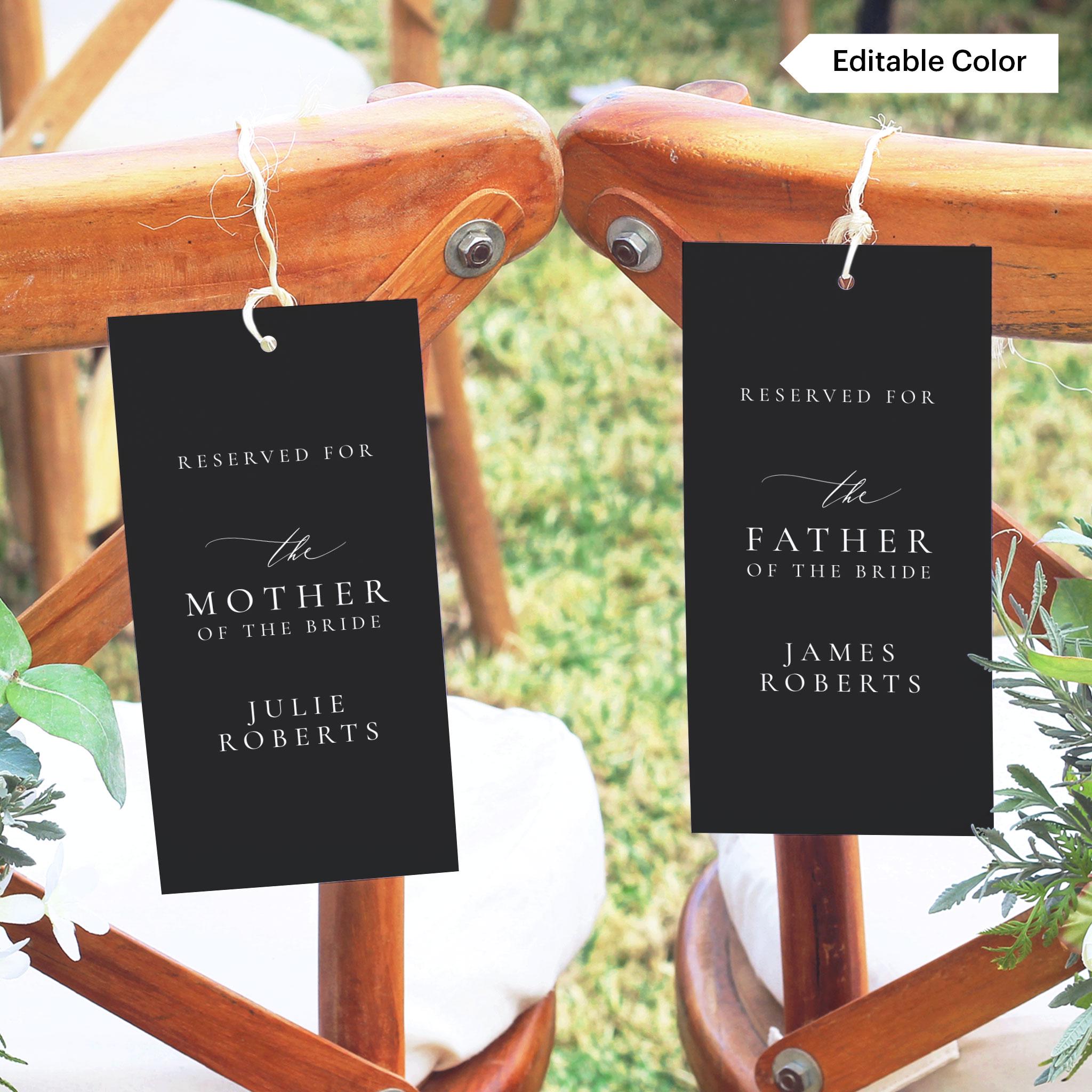 Wedding Chair Tag, Classic Minimalist Ceremony Seating Template, Chair ...