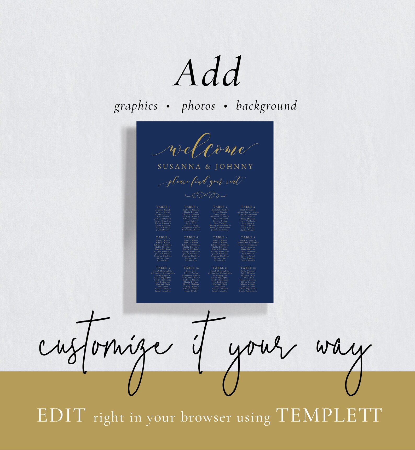 Gold Seating Chart - Find Your Table, Gold Seating Plan, Studio ...