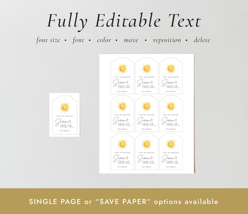 Summer Break Gift Tags, End of School Favor Tag, Sunshine Gift Tags ...