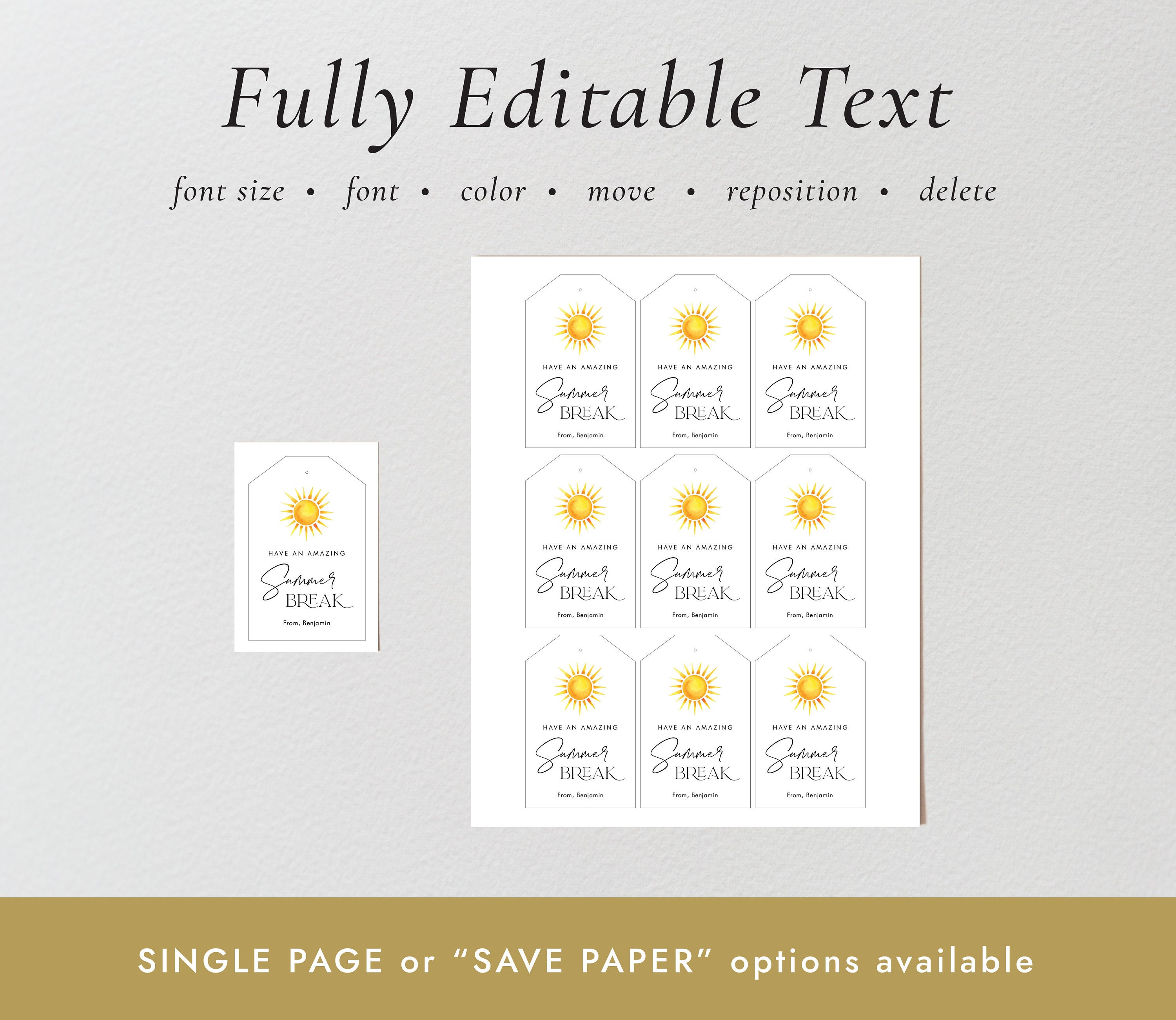 Summer Break Gift Tags, End of School Favor Tag, Sunshine Gift Tags ...