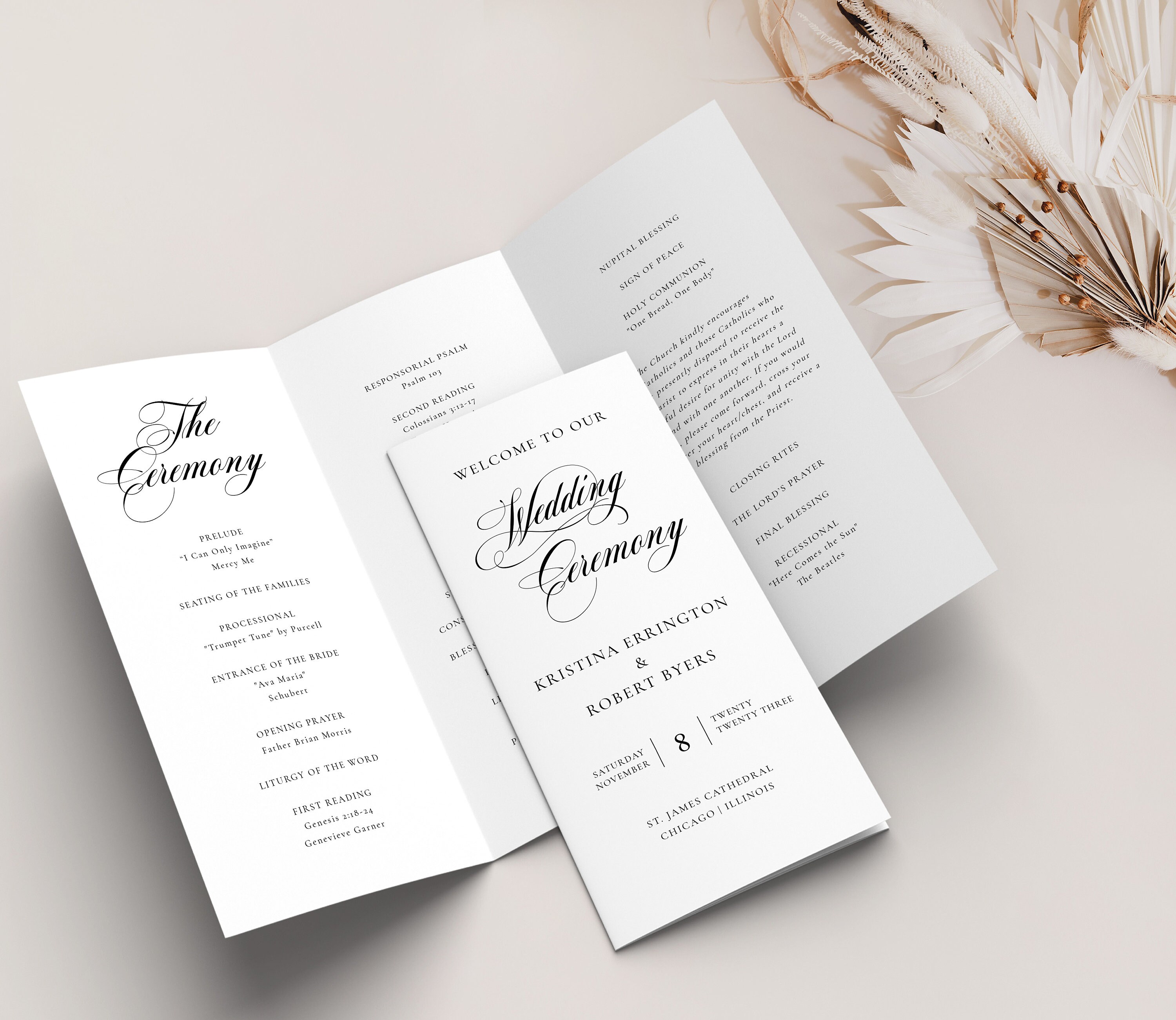 Bi Fold Greenery Wedding Program Template Printable Folded Wedding 