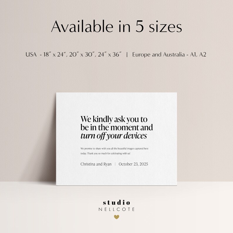 Unplugged Wedding Sign, Be in the Moment Turn off Your Devices, Ultra ...