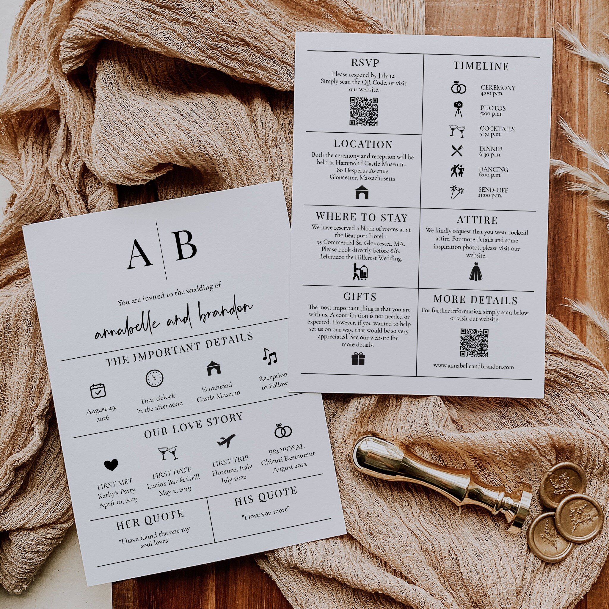Infographic Monogram Wedding Invitation, Unique and Fun All in One ...