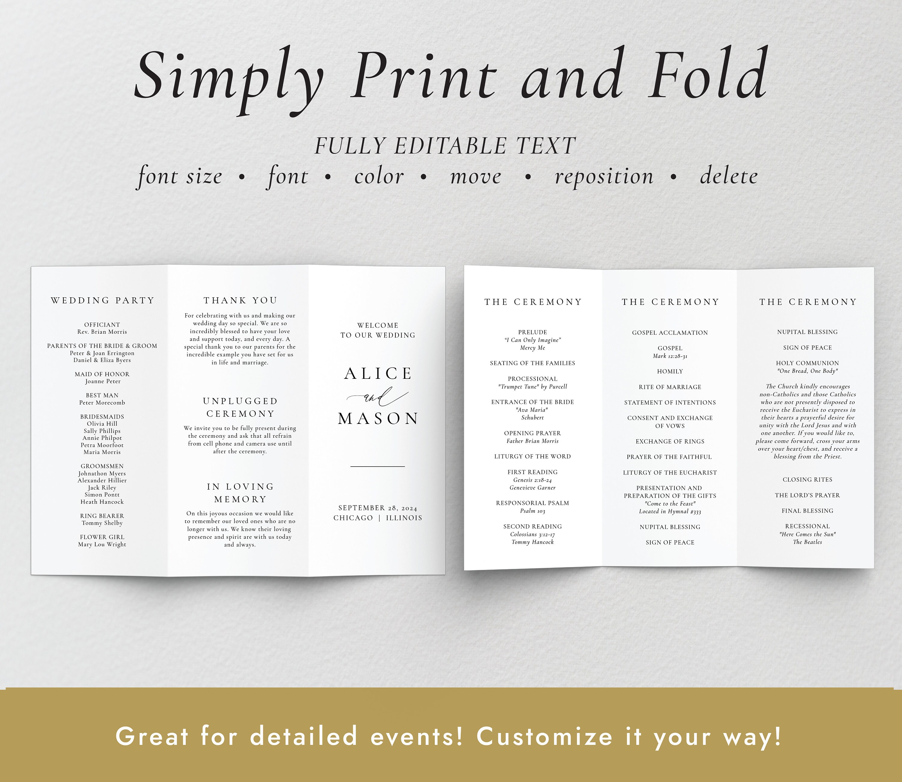 Tri Fold Wedding Program Classic Minimalist Trifold Jewish - Etsy