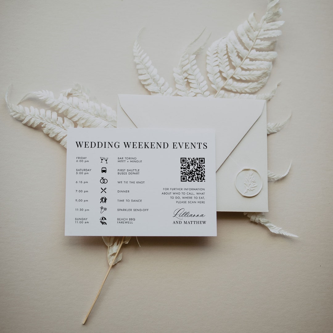 Wedding Events Insert Card QR Code, Elegant Script Wedding Timeline ...
