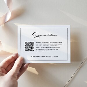 Accommodations Card With QR Code, Elegant Script Wedding Hotel Enclosure Card Template, Where to ...