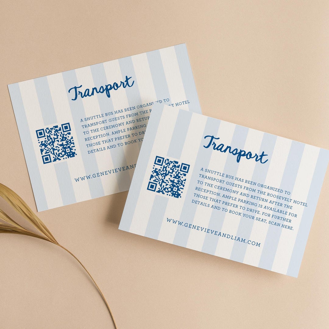 Wedding Transportation Enclosure Card, Preppy Stripes Insert With QR ...