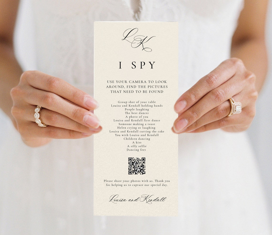 Calligraphy Monogram I Spy With QR Code Guest Photo Sharing - Etsy