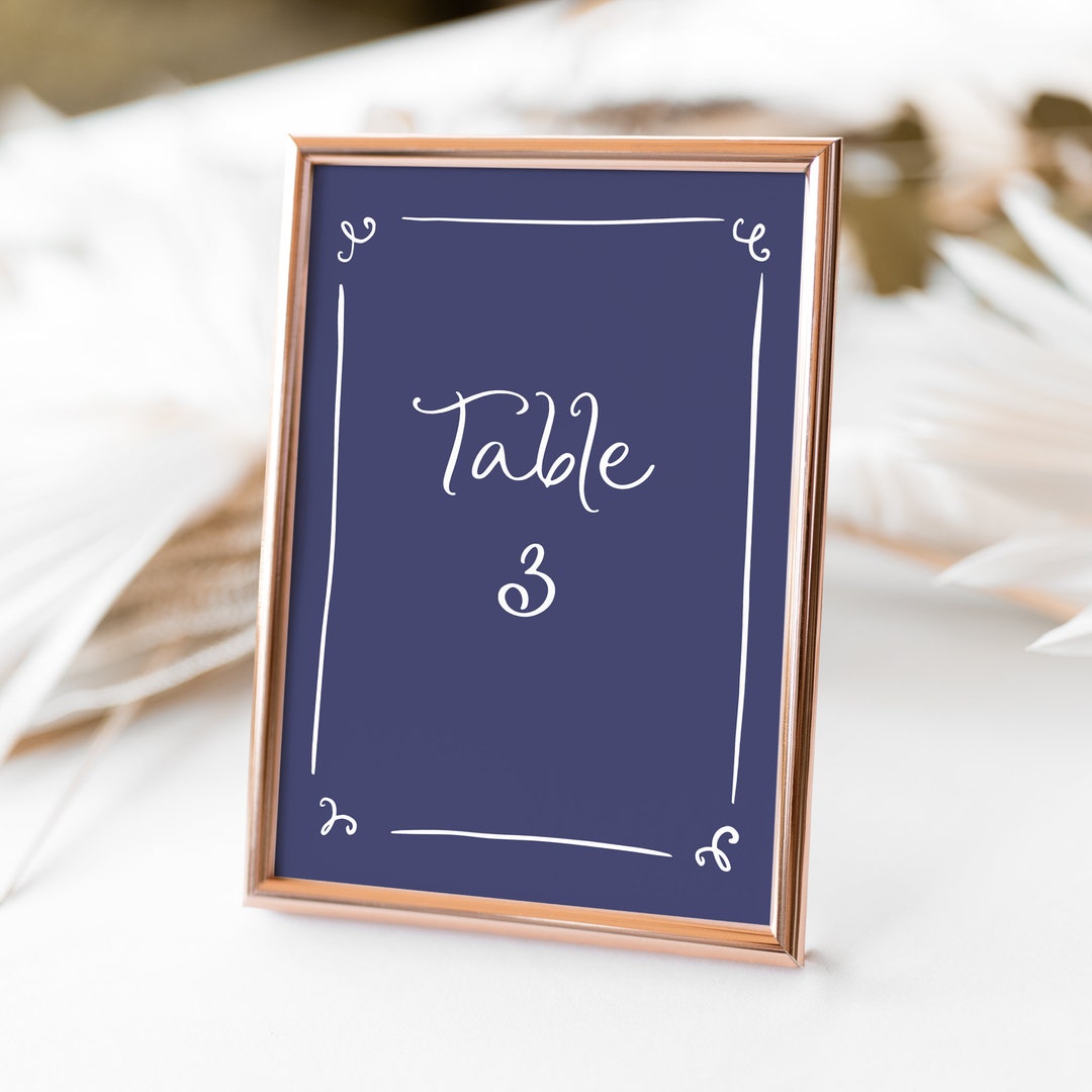 Hand Drawn Table Numbers Template, Reception Number Signs With Curly ...