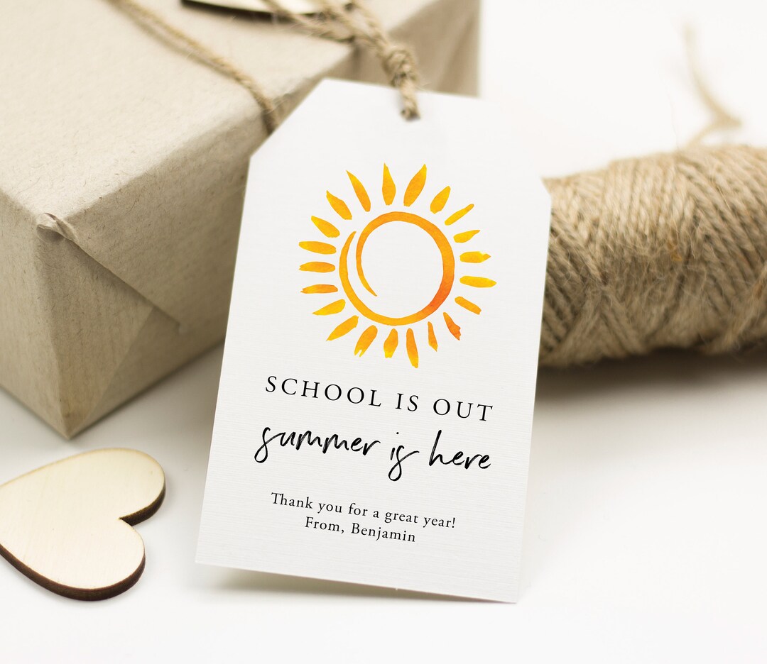 School is Out Summer is Here Gift Tags, End of School Favor Tags, Sun ...
