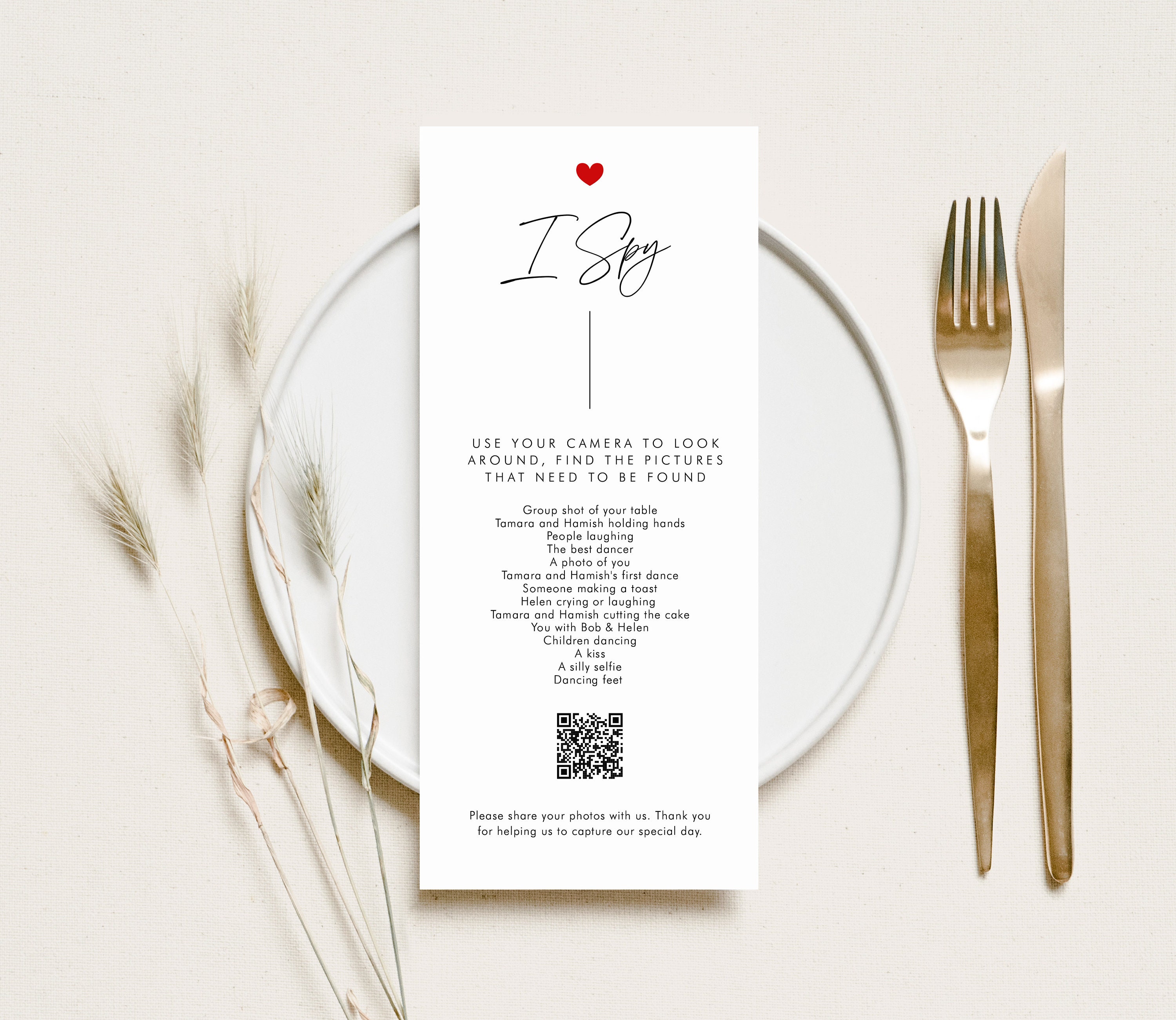 Modern Heart I Spy With QR Code Guest Photo Sharing Wedding - Etsy