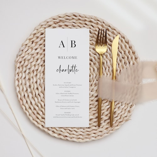 Menu With Guest Name Menu Place Card Minimalist Wedding - Etsy