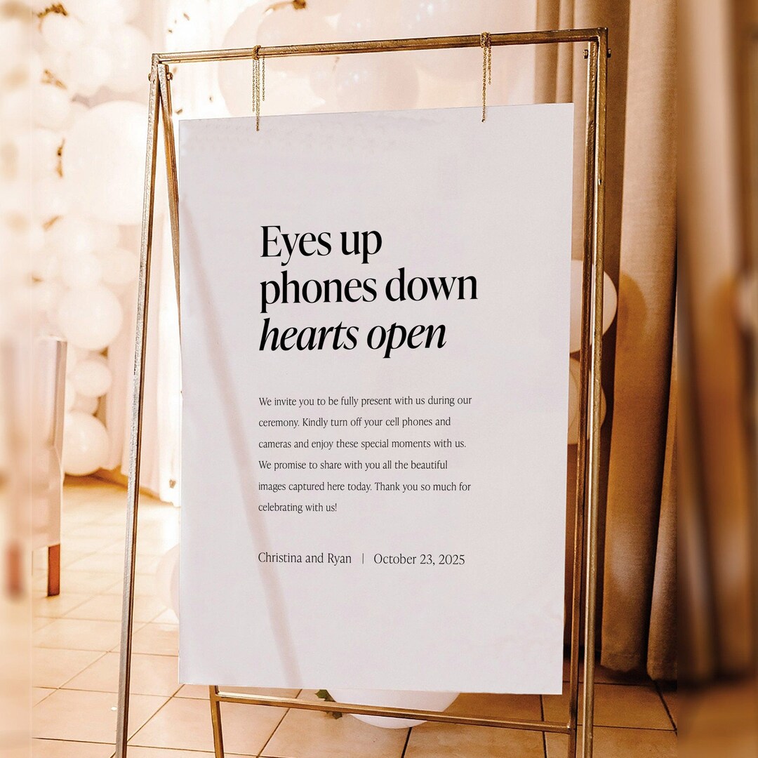 Unplugged Wedding Sign, Eyes up Phones Down Hearts Open Sign, Ultra ...