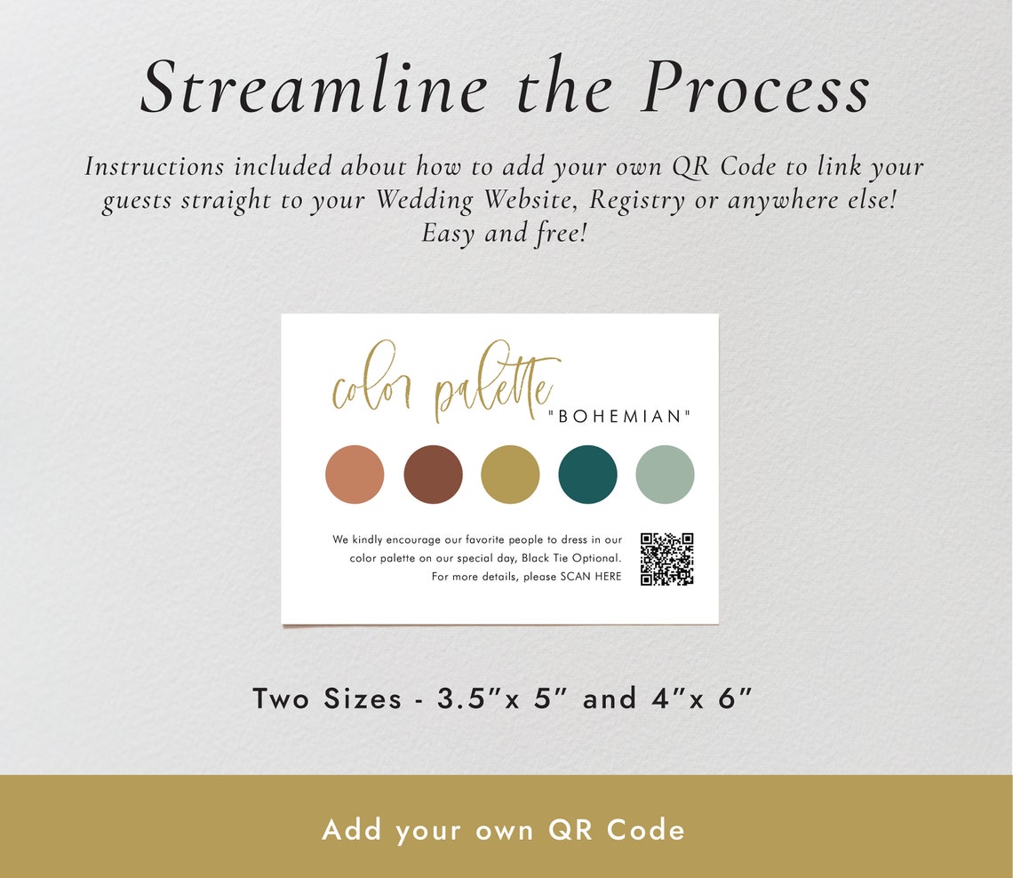 Gold QR Color Palette Card QR Code Attire Insert Dress Code | Etsy