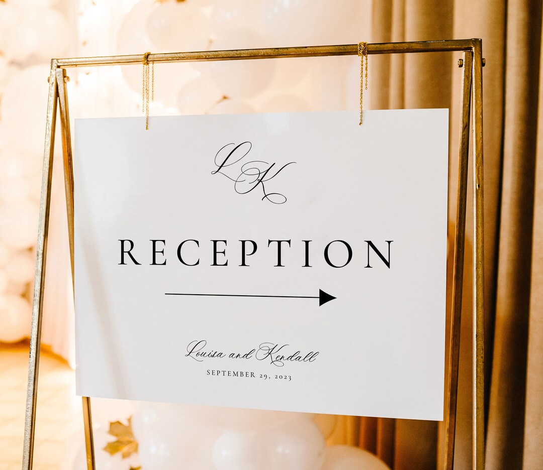 Reception This Way Sign, Calligraphy Monogram Wedding Reception ...