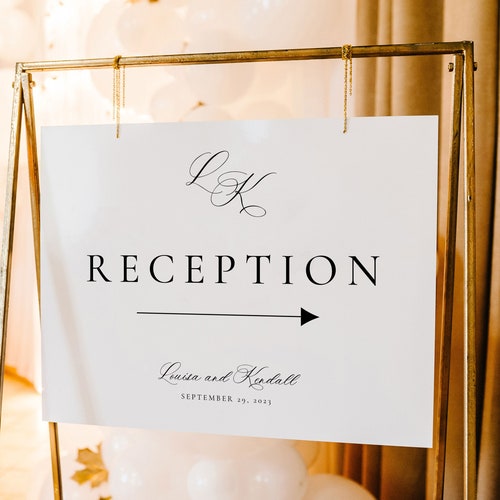 Reception This Way Sign Calligraphy Monogram Wedding - Etsy