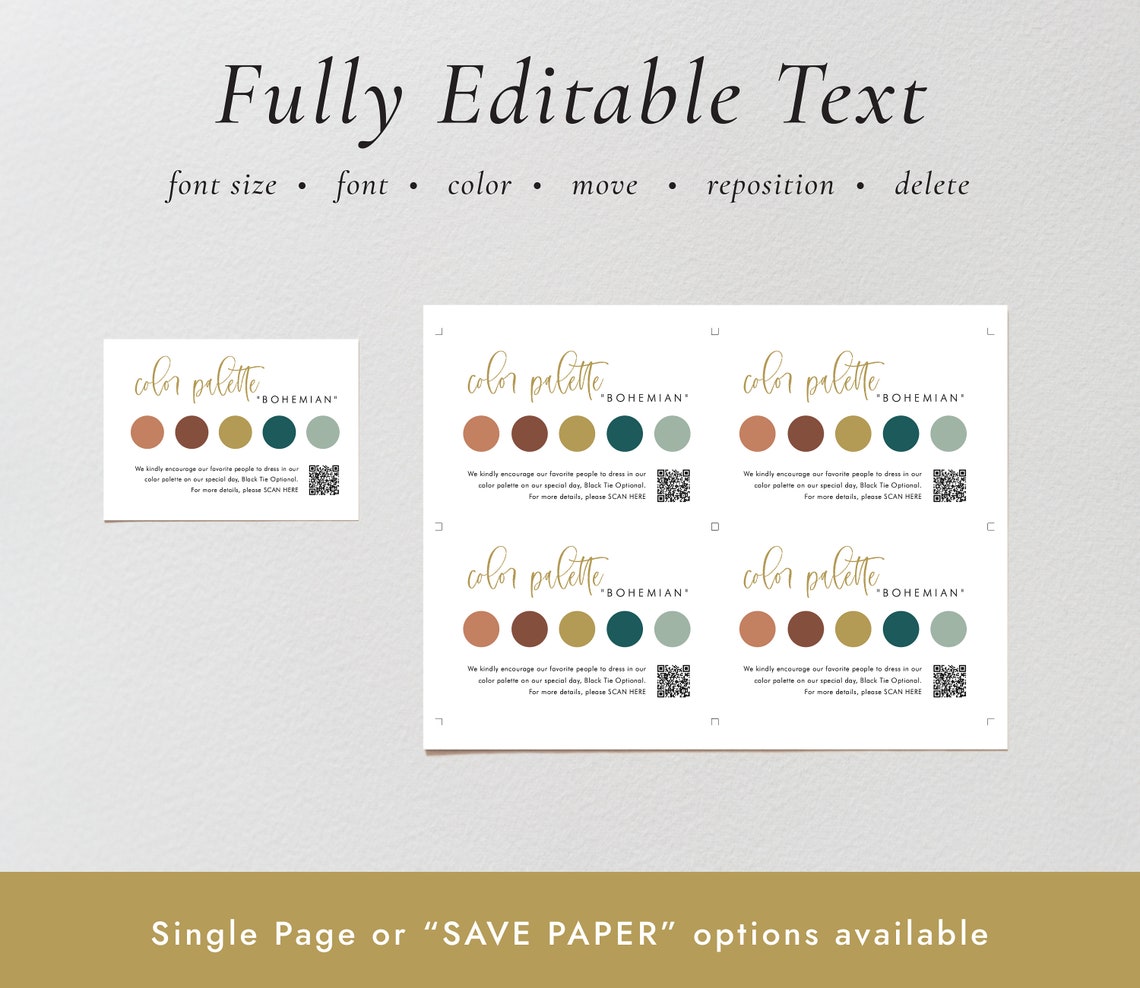 Gold QR Color Palette Card QR Code Attire Insert Dress Code | Etsy