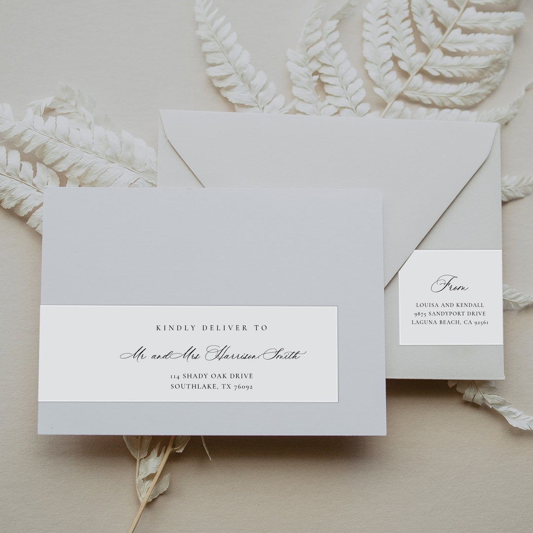 Elegant Calligraphy Wraparound Envelope Label Template, Classic Wrap ...