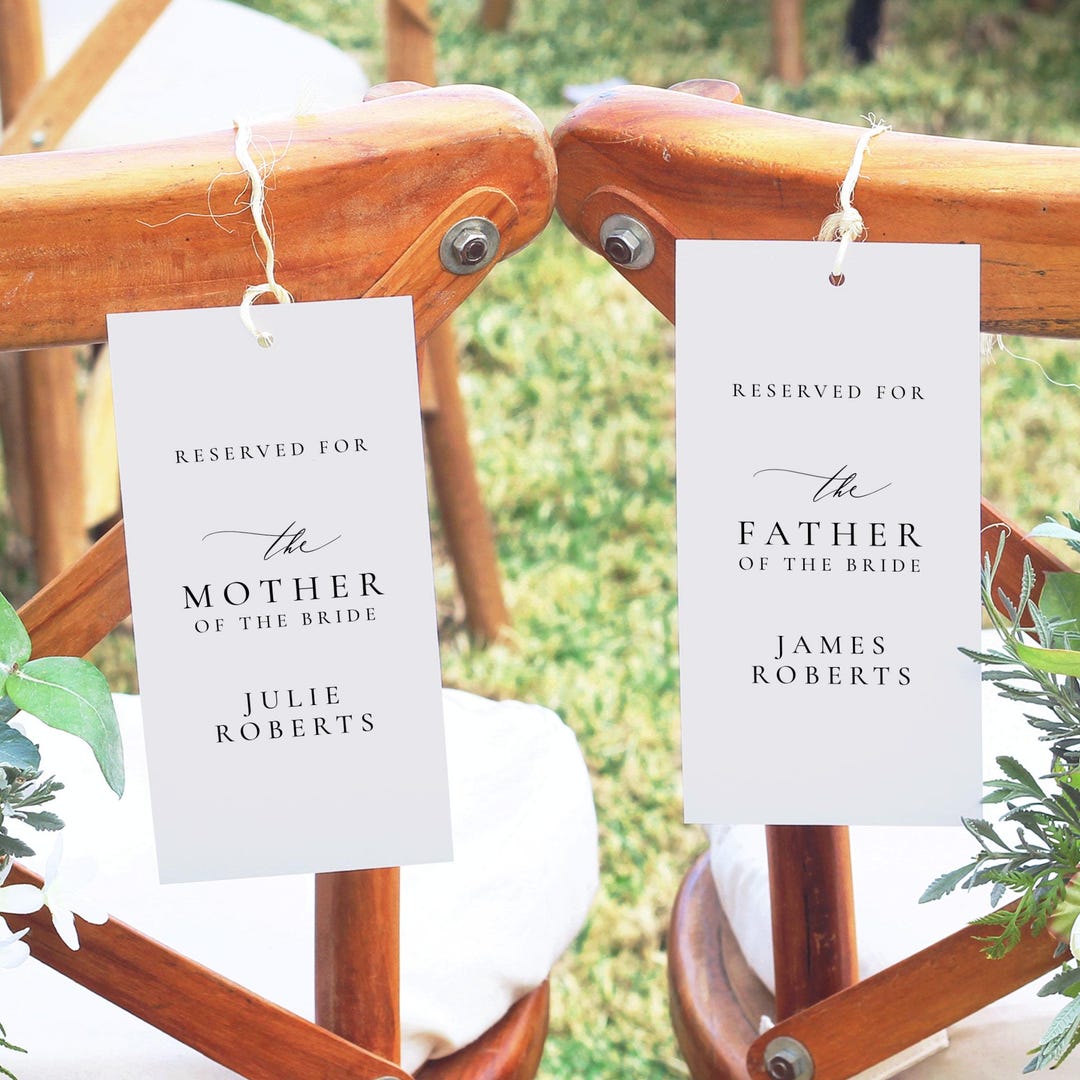 Wedding Chair Tag, Classic Minimalist Ceremony Seating Template, Chair ...