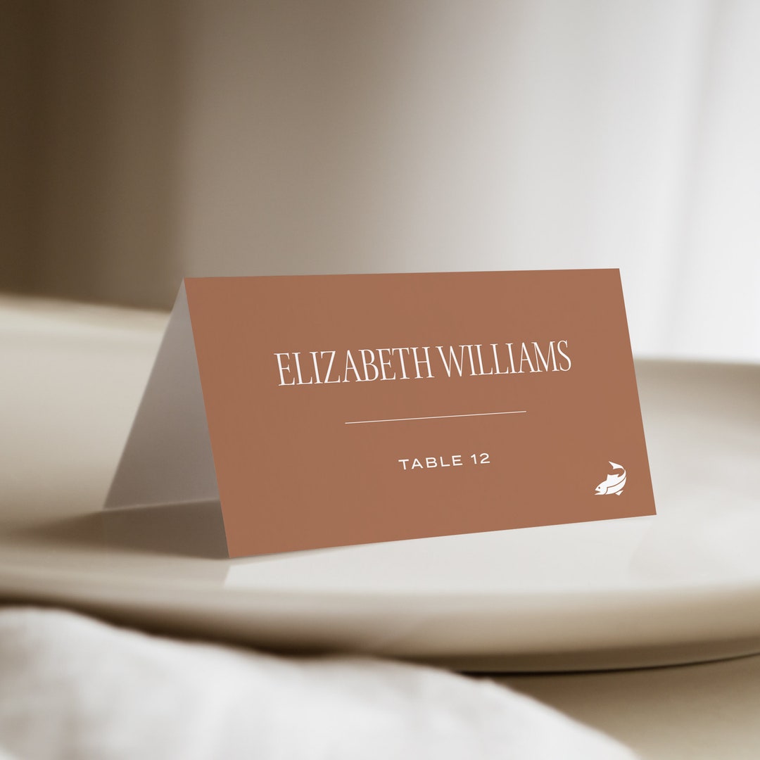Terracotta Place Cards With Meal Icons, Modern Seating Card, Name Cards ...