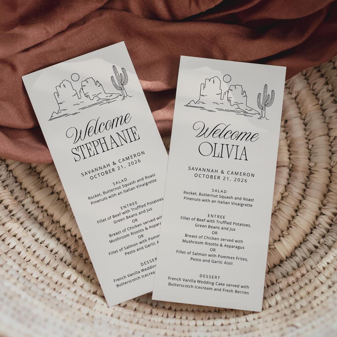 Western Guest Name Wedding Menu Template, Minimalist Wild West Named ...