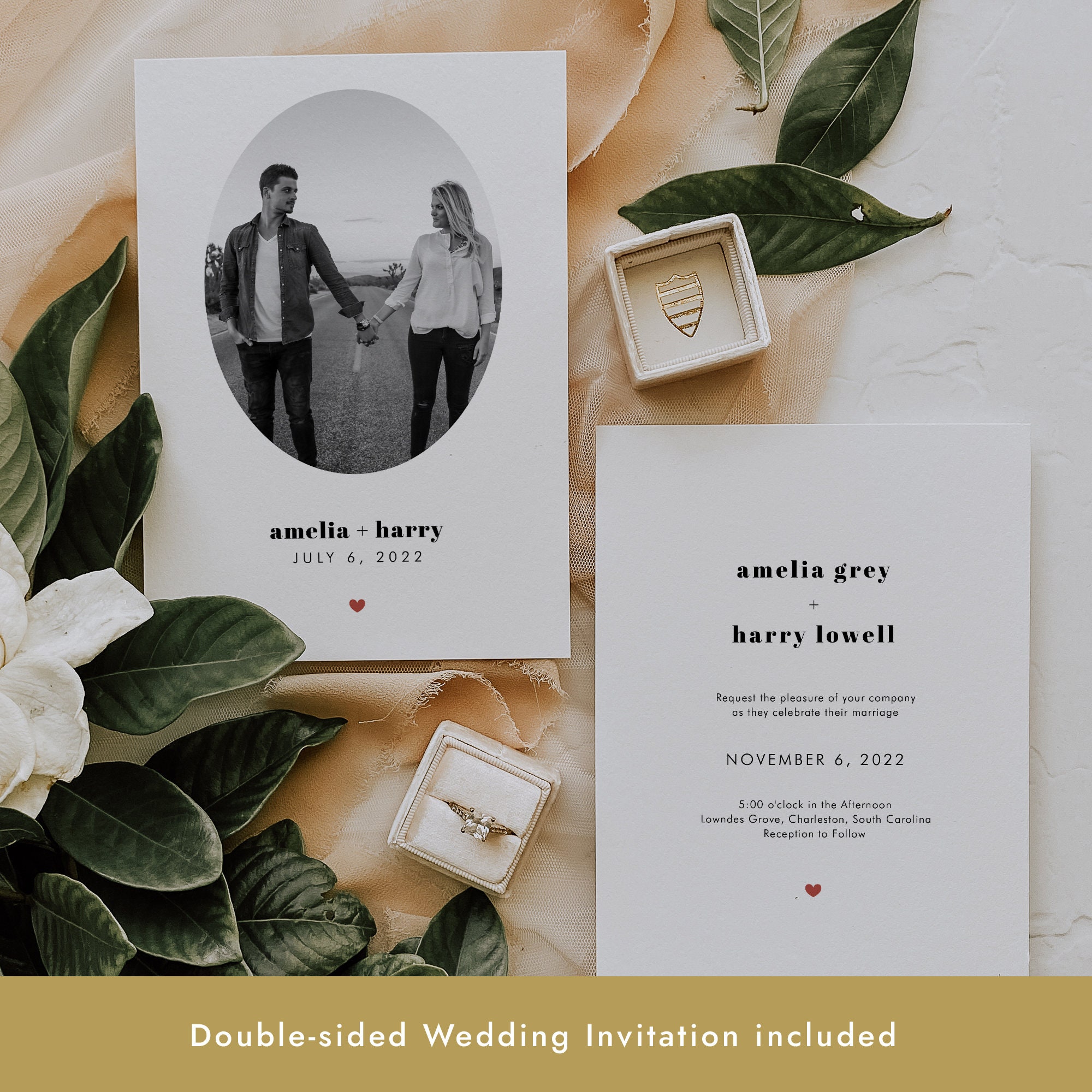 Oval Photo Wedding Invitation Modern Wedding Invitation Post | Etsy