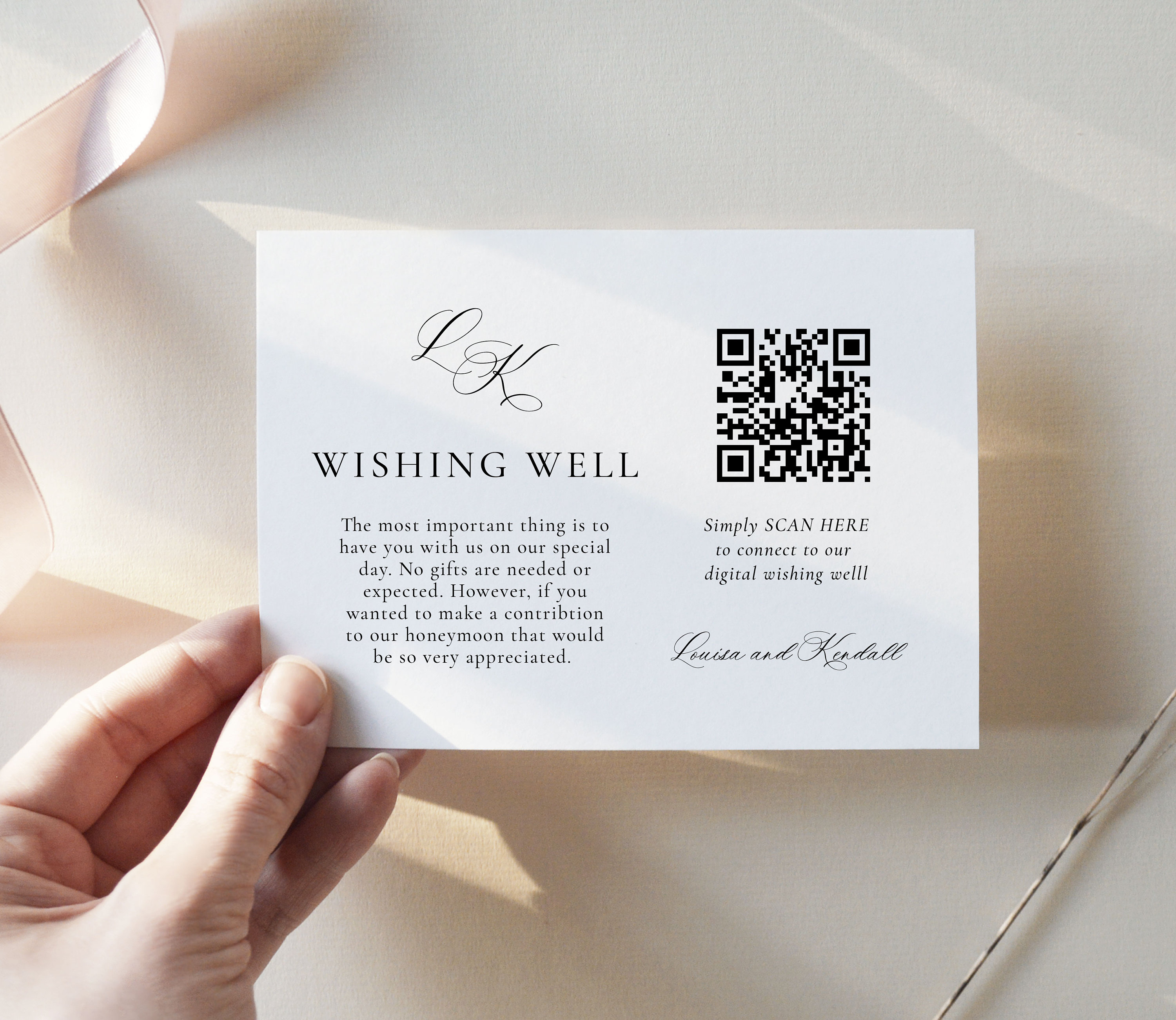 Calligraphy Monogram Honeymoon Fund Card QR Code for Cash - Etsy
